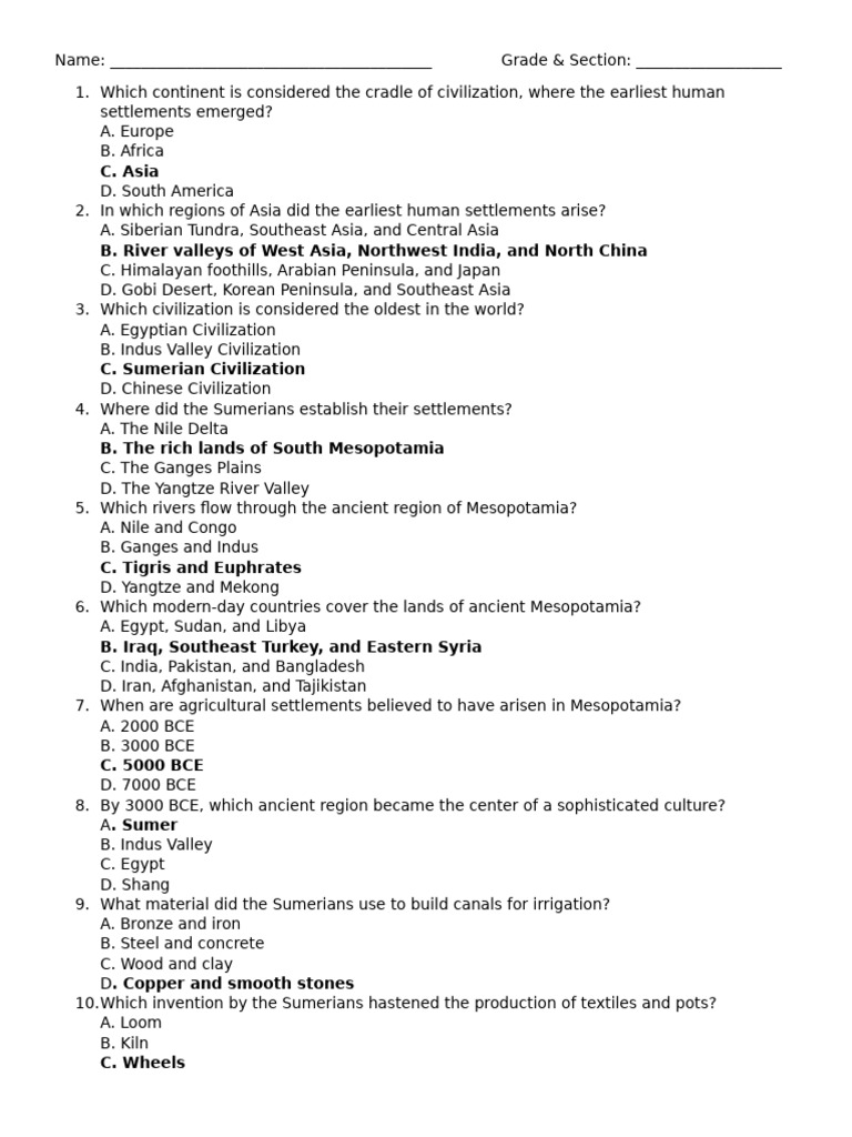 Lesson 6 quiz | PDF | Sumer | Civilization