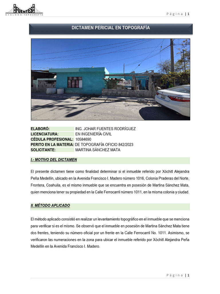 Dictamen Topográfico de Inmuebles en Coahuila | PDF