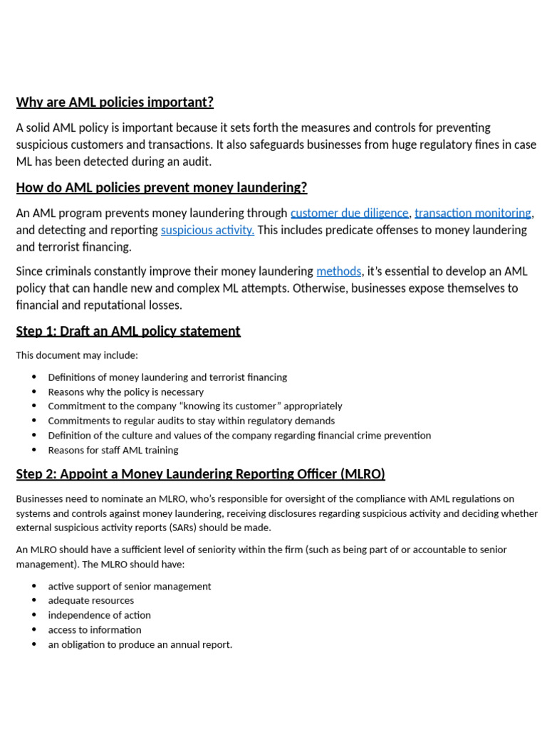 Why Are AML Policies Important | PDF | Business
