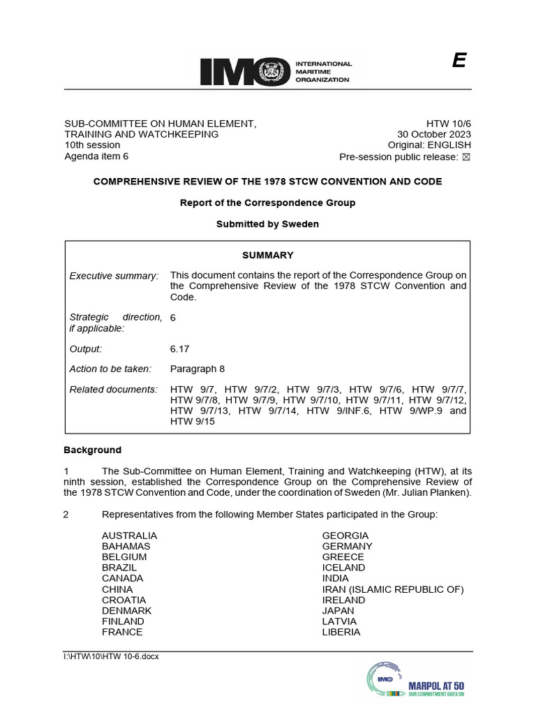 STCW Review Report of IMO HTW Correspondence Group 1701063161 | PDF | Mental Health