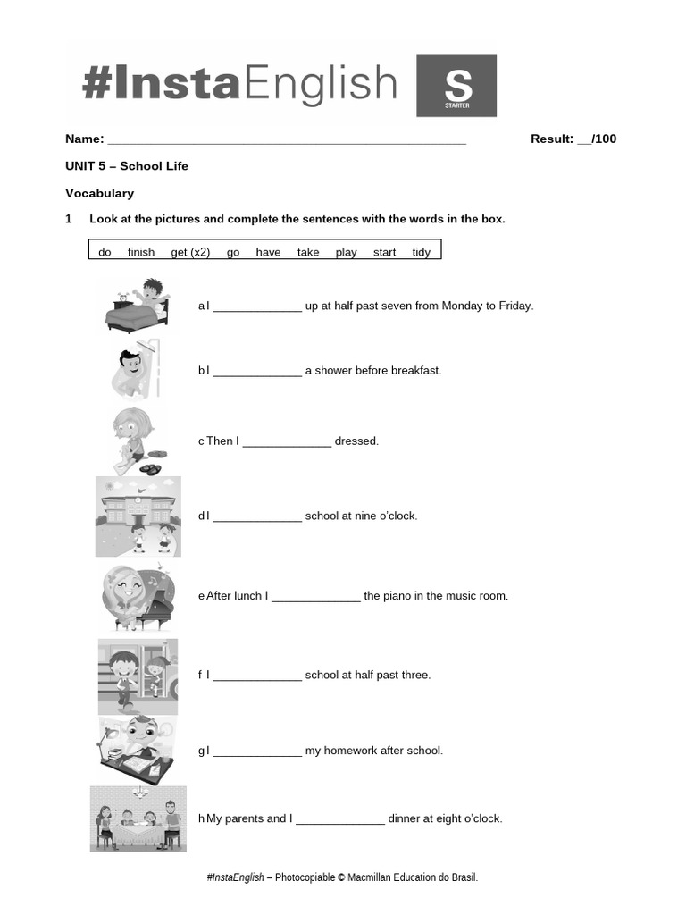 School Life Vocabulary and Grammar Exercises | PDF | Linguistics