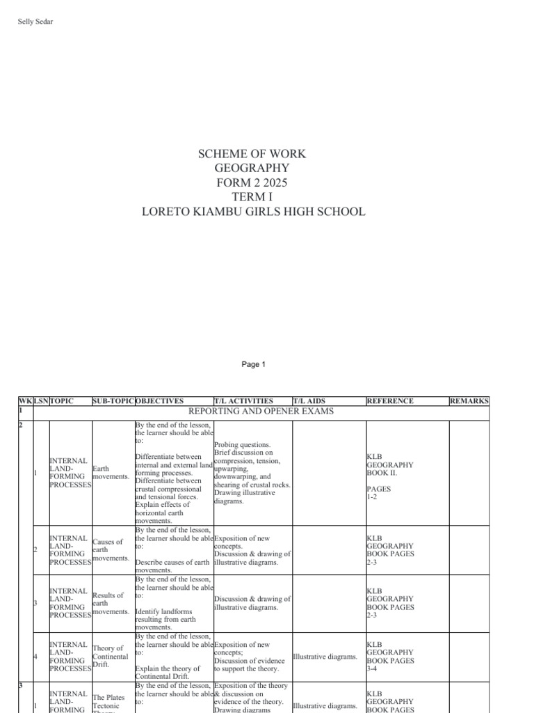 Geography Scheme of Work: Form 2 | PDF | Earthquakes | Geology