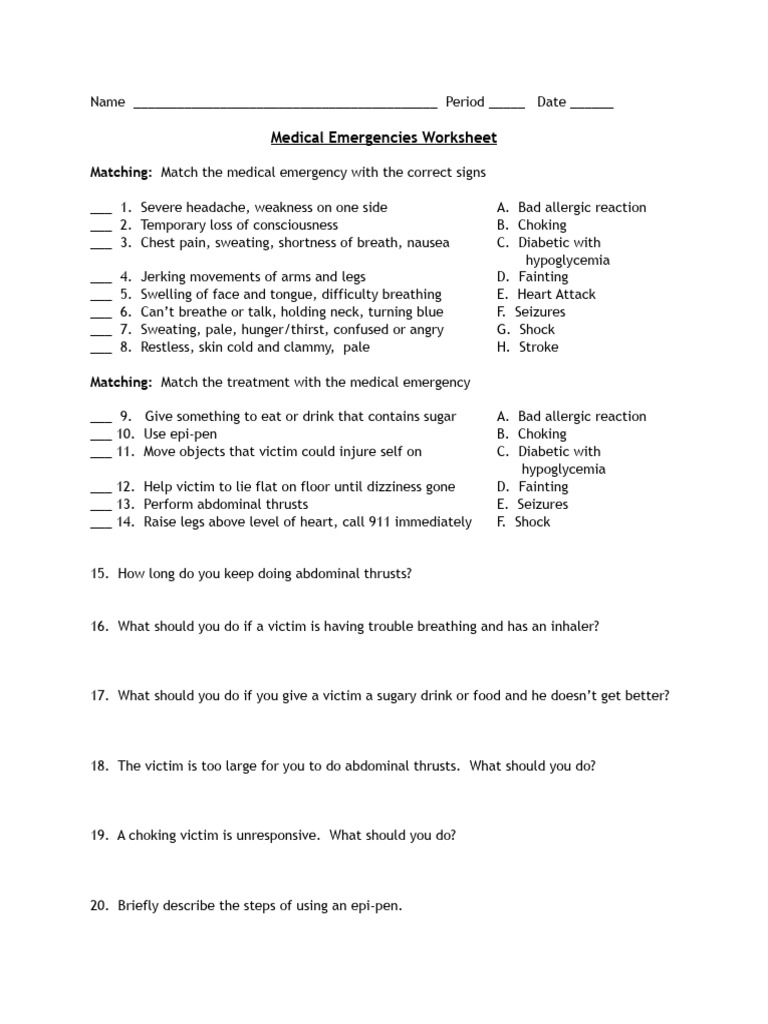 5.3 Medical Emergencies WS 2021 No KEY | PDF