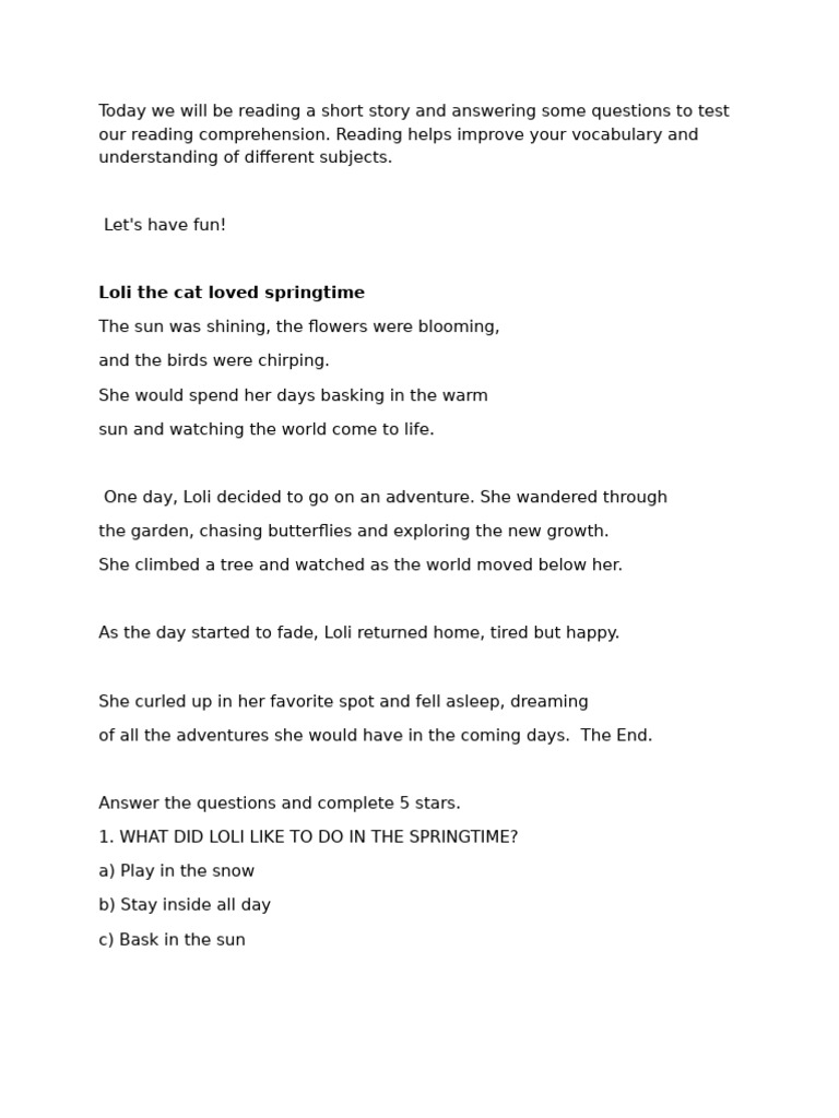 Loli the Cat's Spring Adventure Story | PDF