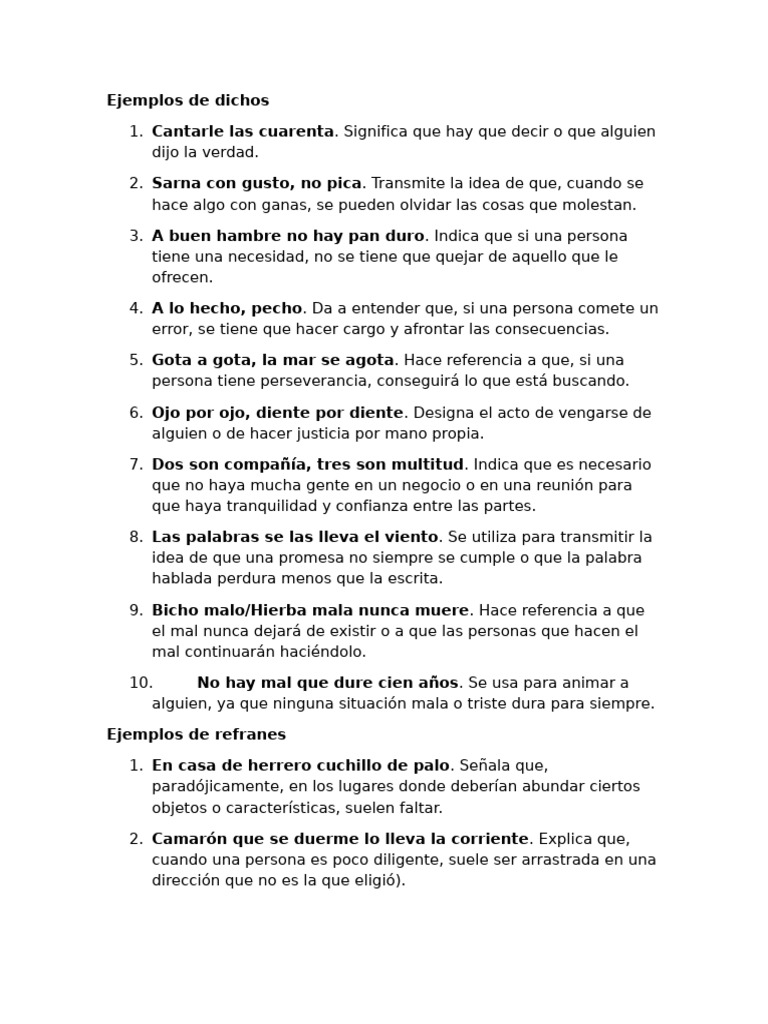 Ejemplos de Dichos, Refranes y Pregones | PDF | Alimentos | Cocina