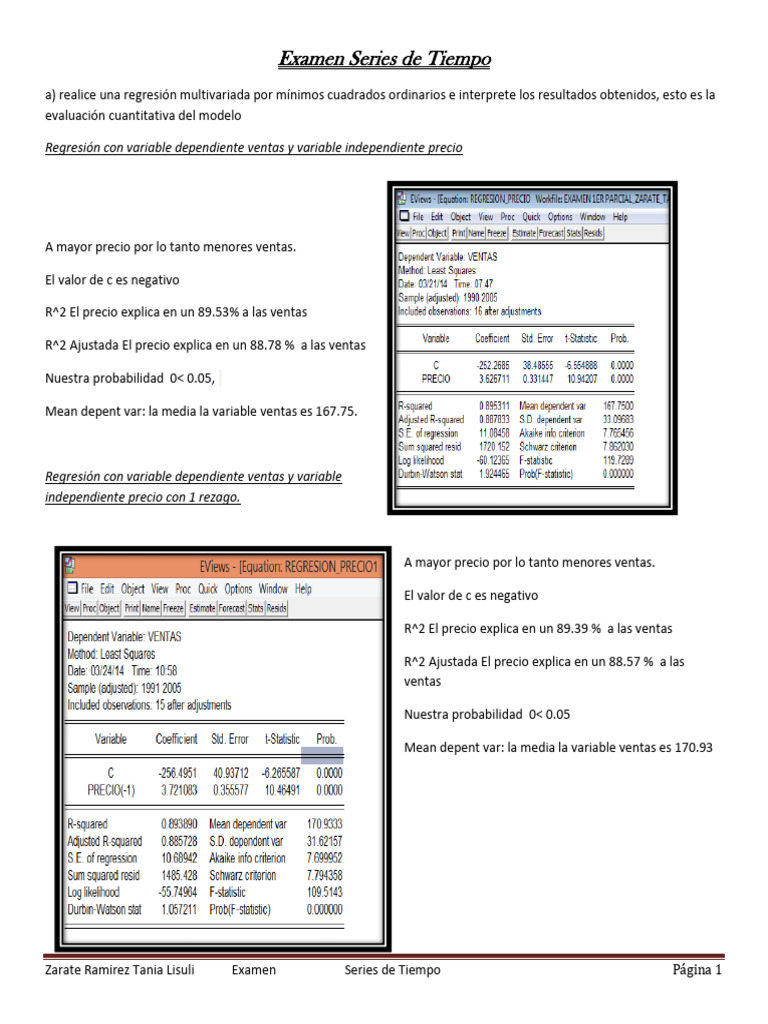 Examen Series de Tiempo Zarate Tania 1erparcial | PDF | Análisis de ...