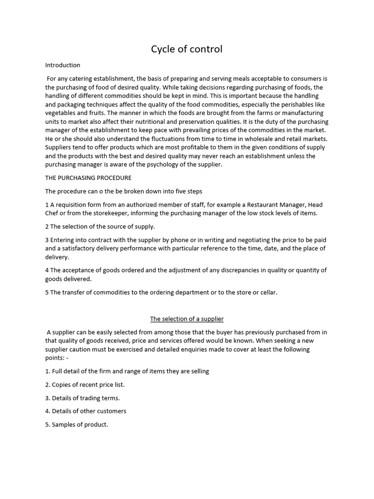 Cycle of control-for ppt | PDF | Prices | Procurement