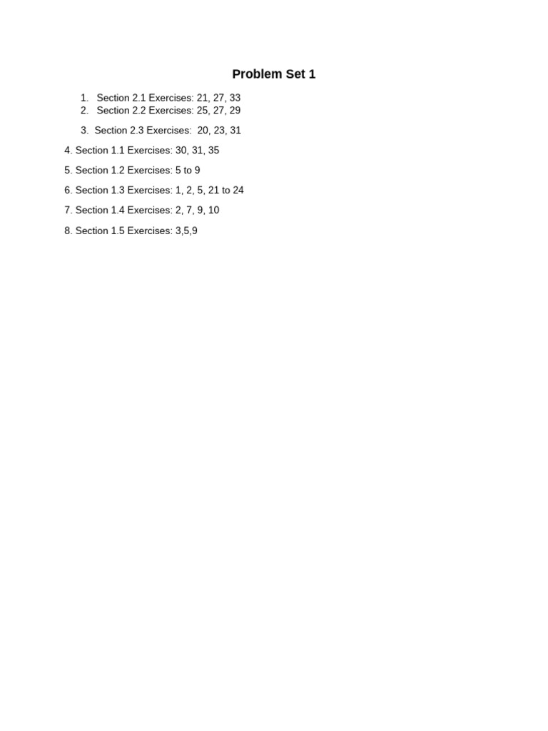 Math Problem Set Exercises List | PDF