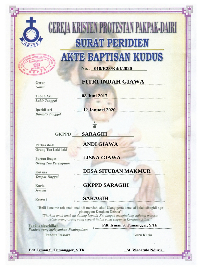 Akte Baptis A4 1 | PDF