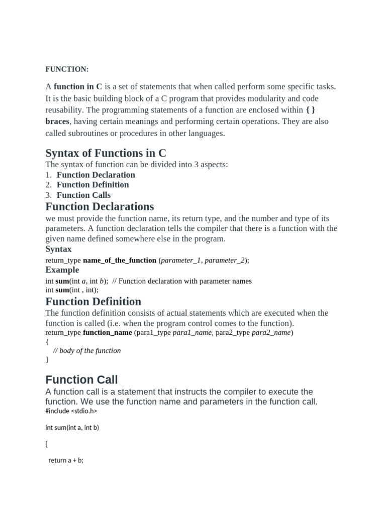 Understanding Functions in C Programming | PDF