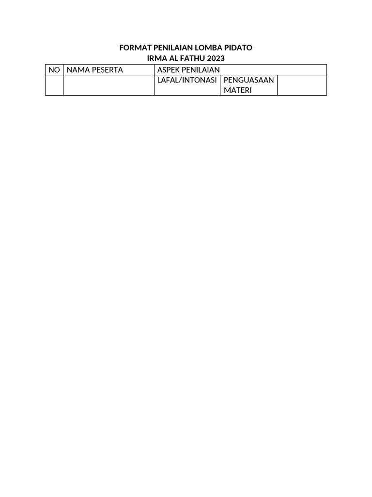 Format Penilaian Lomba Pidato Pdf