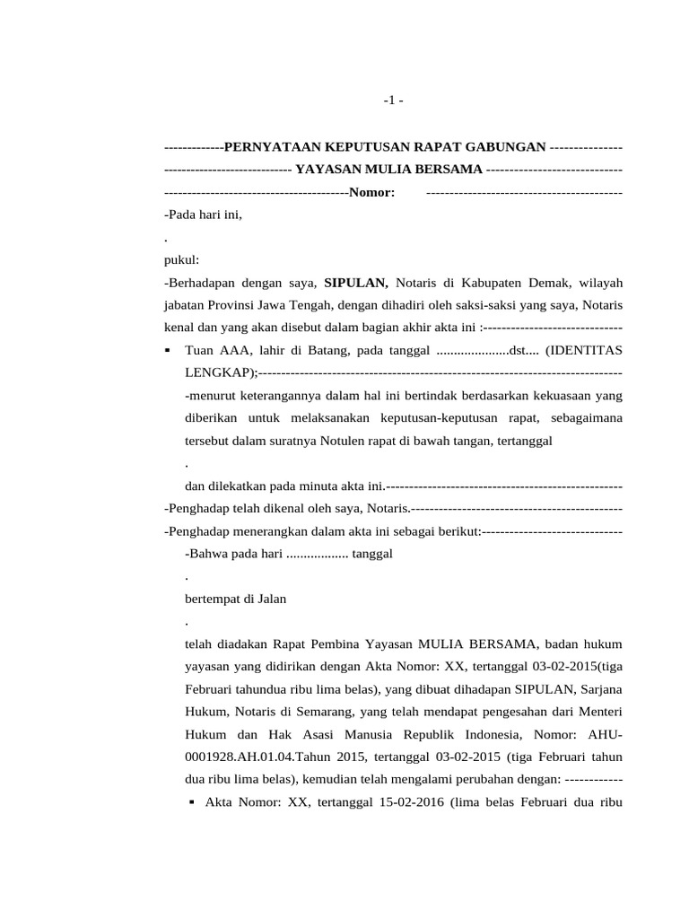 002 Draft Akta PKR Rapat Gabungan | PDF