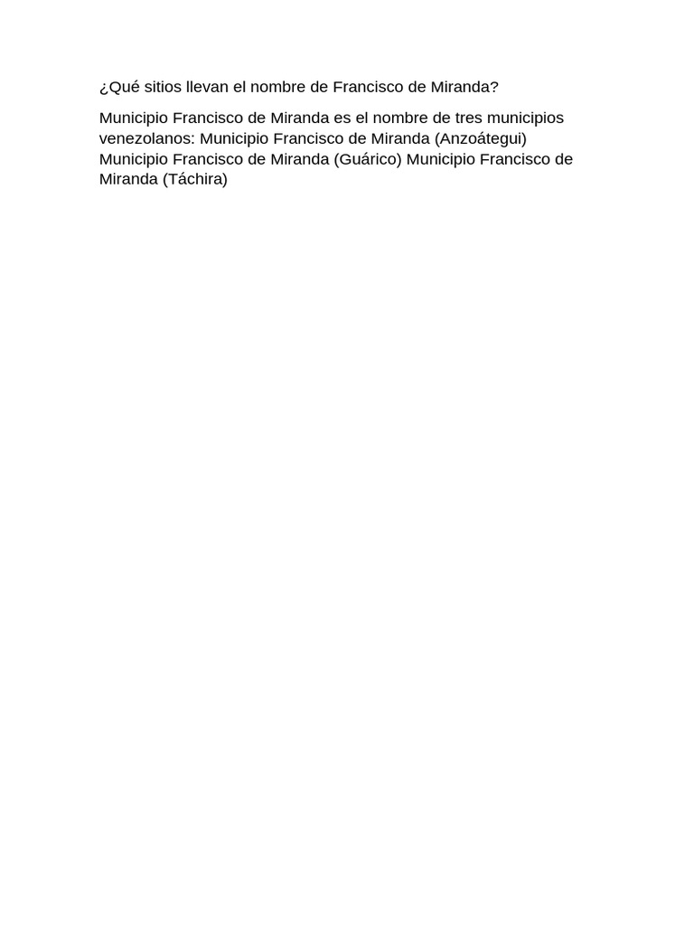 Sitios que llevan el nombre de Miranda | PDF