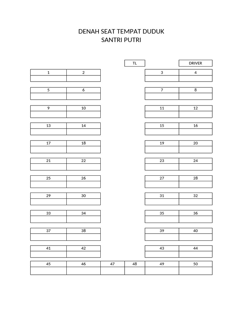Daftar Seat Kursi Bus Santri Putri | PDF