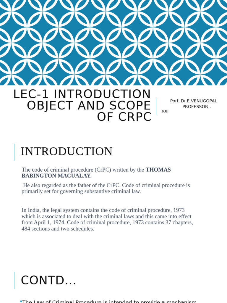 LEC-1INTRODUCTION OBJECT AND SCOPE OF CRPC | PDF | Bail | Crimes