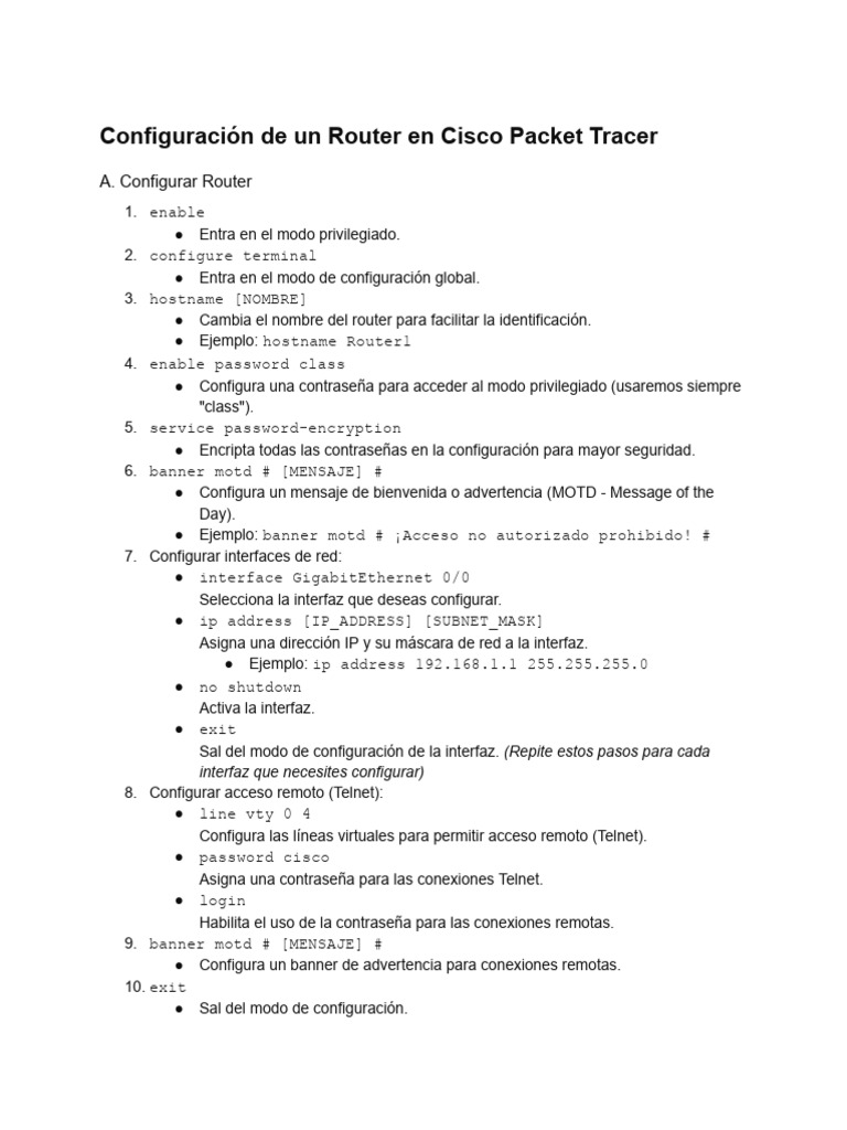 Configuración de Router y Switch en Cisco | PDF | Dirección IP | Contraseña