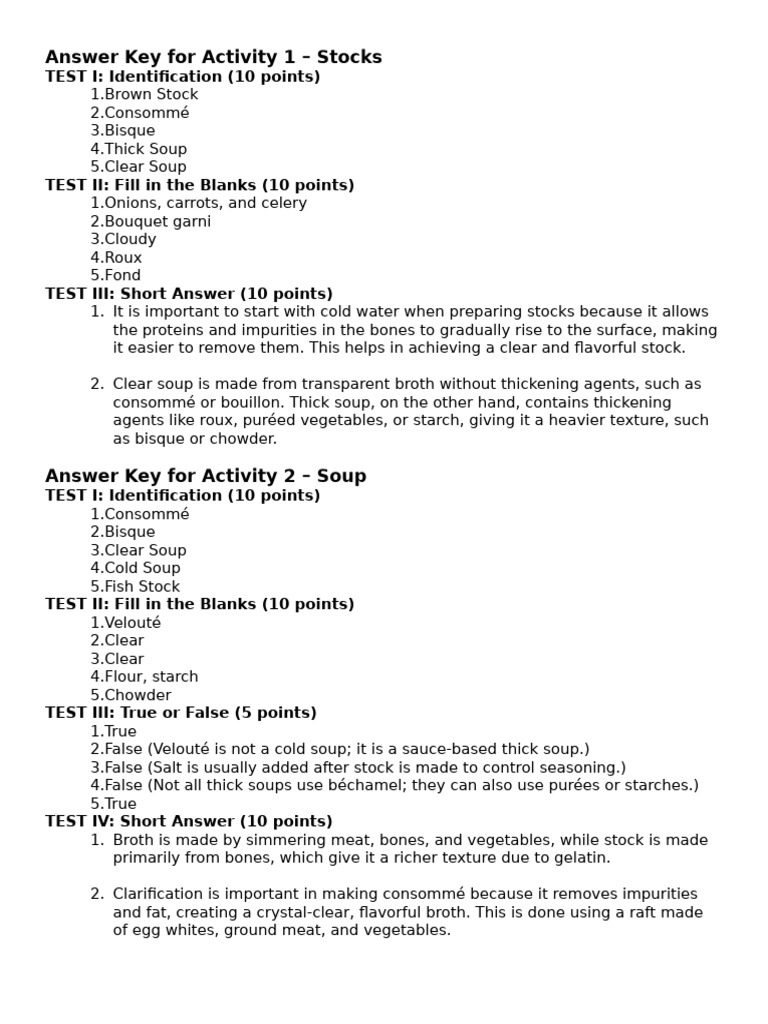Stocks and Soups Answer Key | PDF