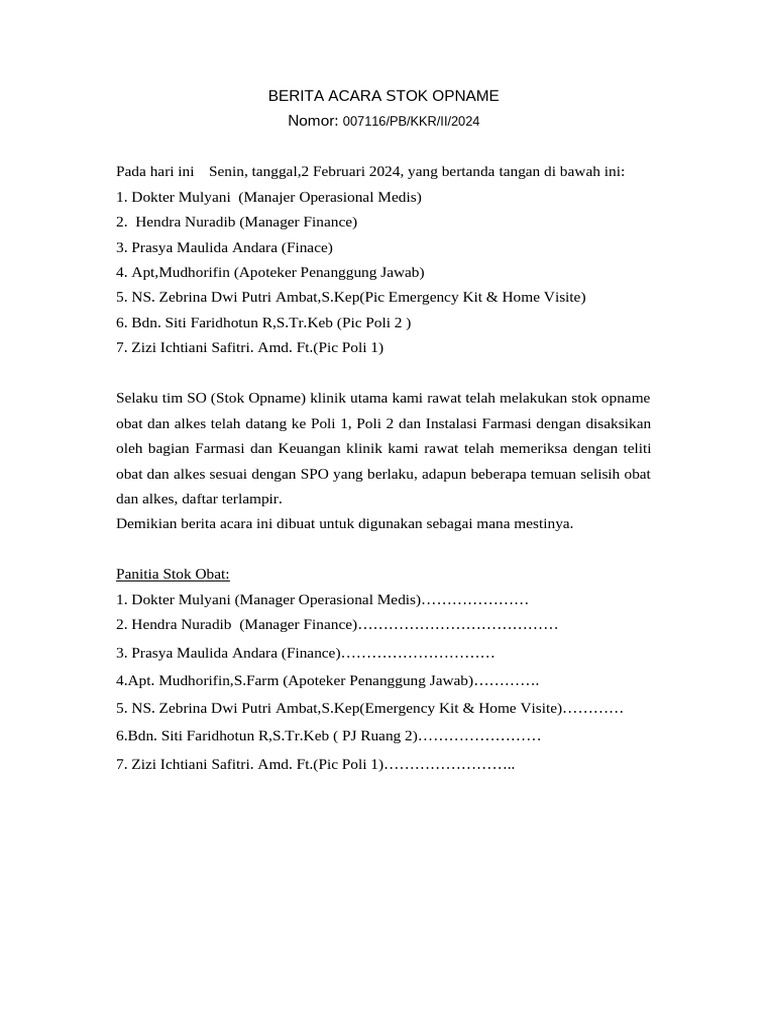 BERITA ACARA STOK OPNAME_JAN 2024 | PDF