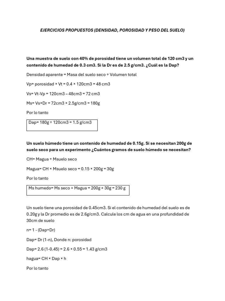 Ejercicios Propuestos (Densidad | PDF | Suelo | Materiales naturales