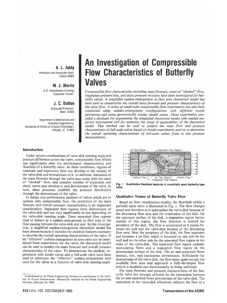 An Investigation of Compressible Flow Characteristics of Butterfly ...