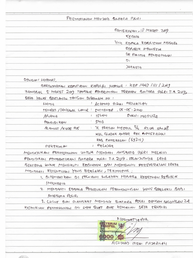 15. SURAT PERMOHONANA MENJADI ANGGOTA POLRI | PDF