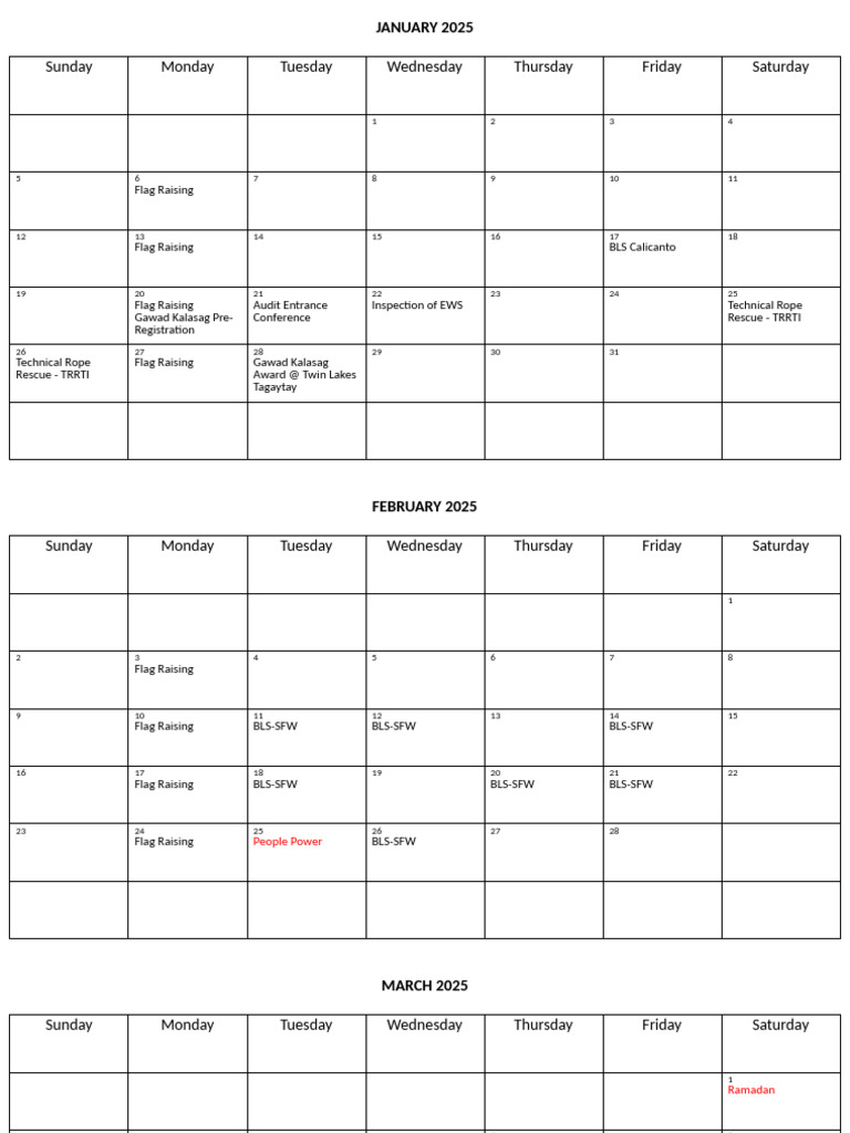 Calendar of Activities | PDF | Lent | March Observances