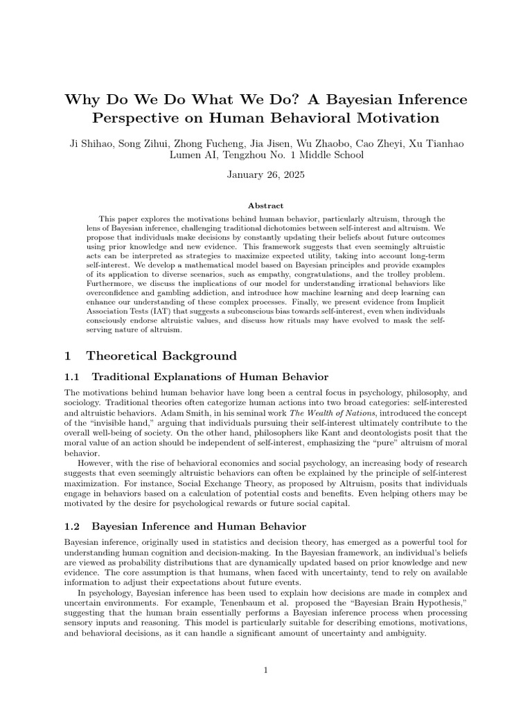 Why Do We Do What We Do A Bayesian Inference Perspective On Human ...