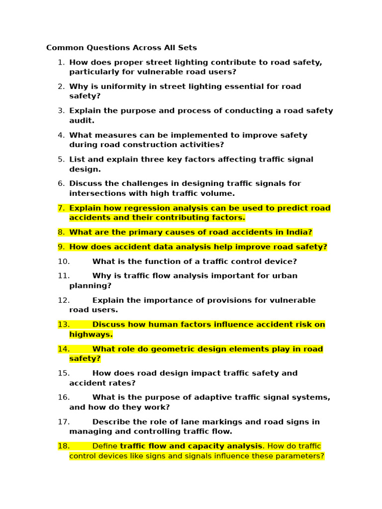 Common Questions Across All Sets | PDF | Traffic | Road Traffic Safety