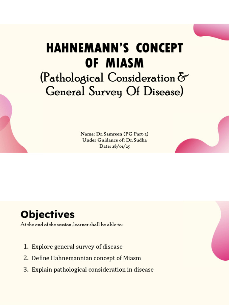 Hahnemann's Concept of Miasm-Pathological Consideration, General Survey | PDF | Homeopathy ...