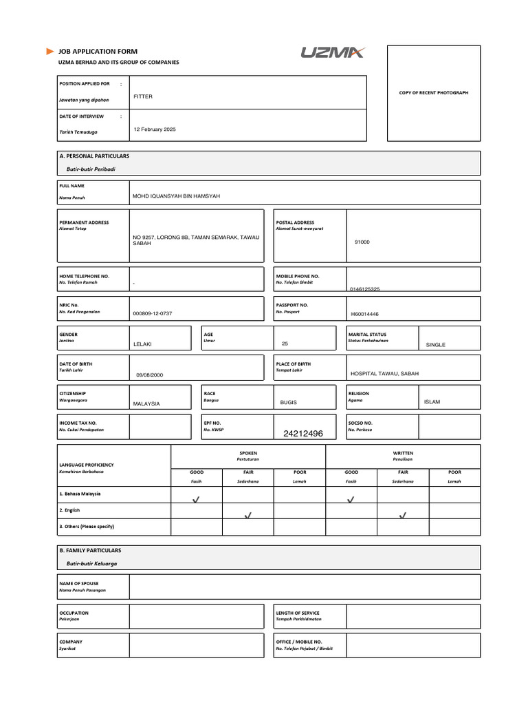 Uzma Job Application Form (2) | PDF
