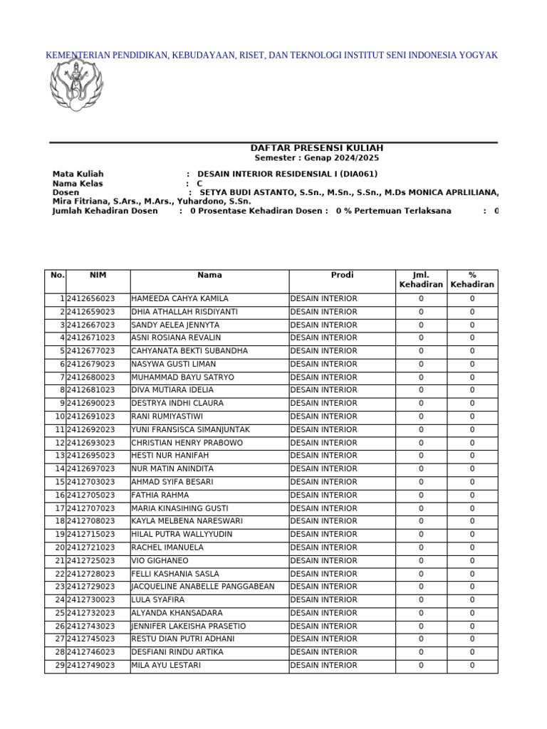 CETAK DAFTAR PRESENSI KULIAH a | PDF