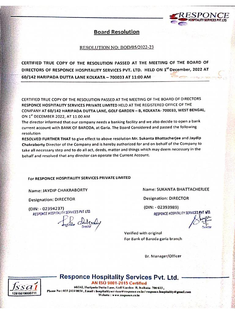 Board Resolution of Private LImited Company | PDF