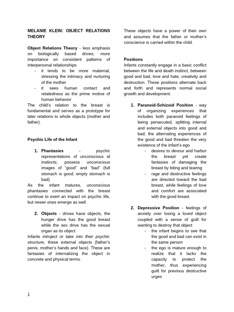 4 Klein | PDF | Object Relations Theory | Interpersonal Relationships