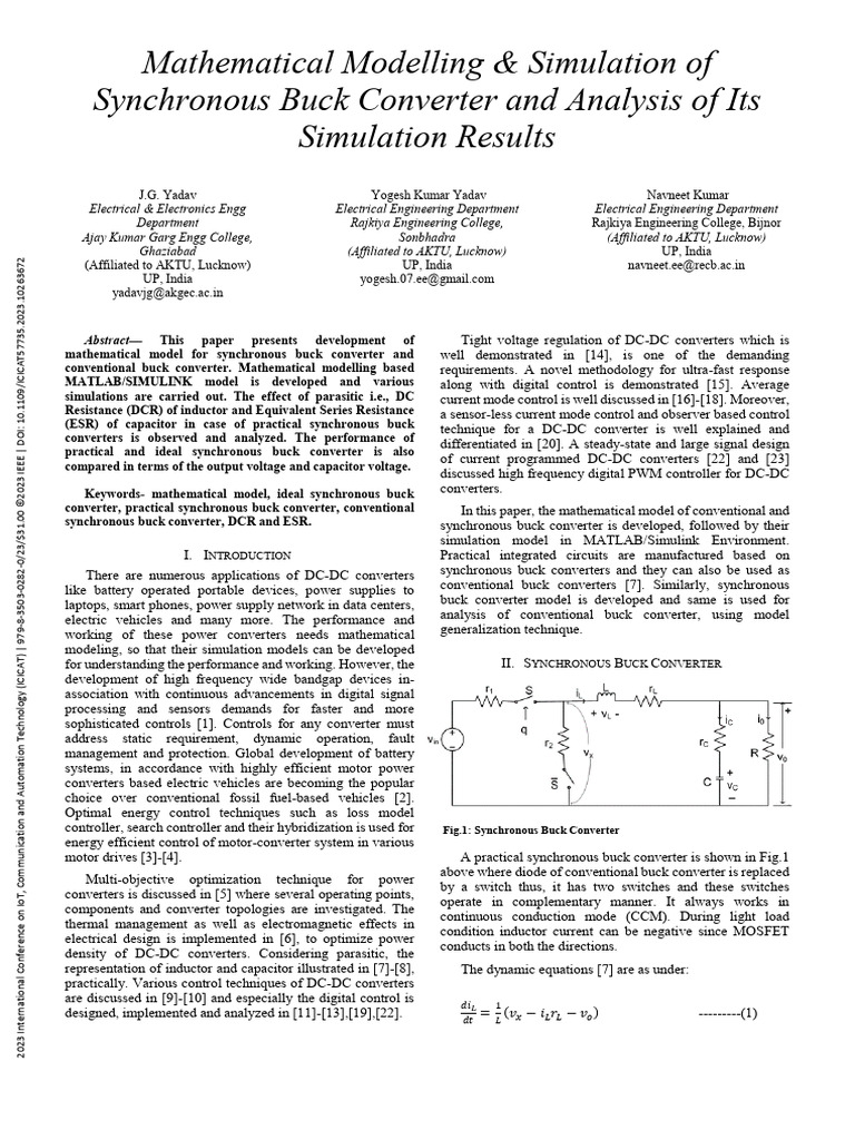 Mathematical Modelling Amp Simulation of Synchronous Buck Converter and ...