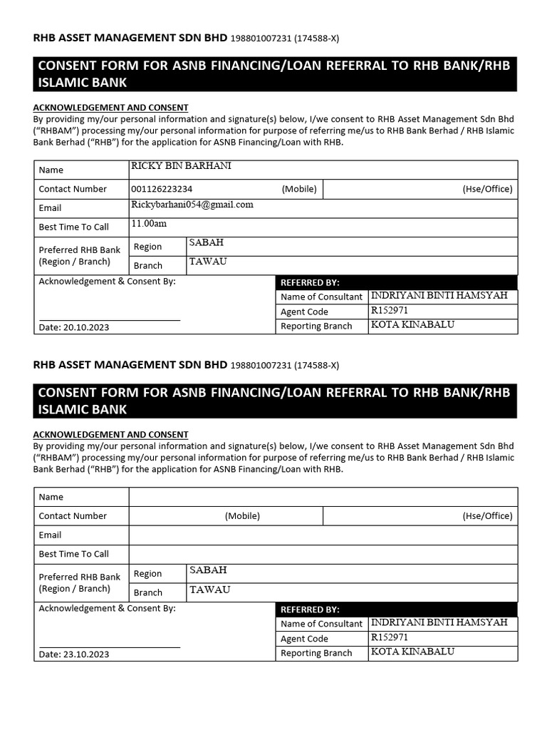 RHBAM Consent Form Ricky | PDF