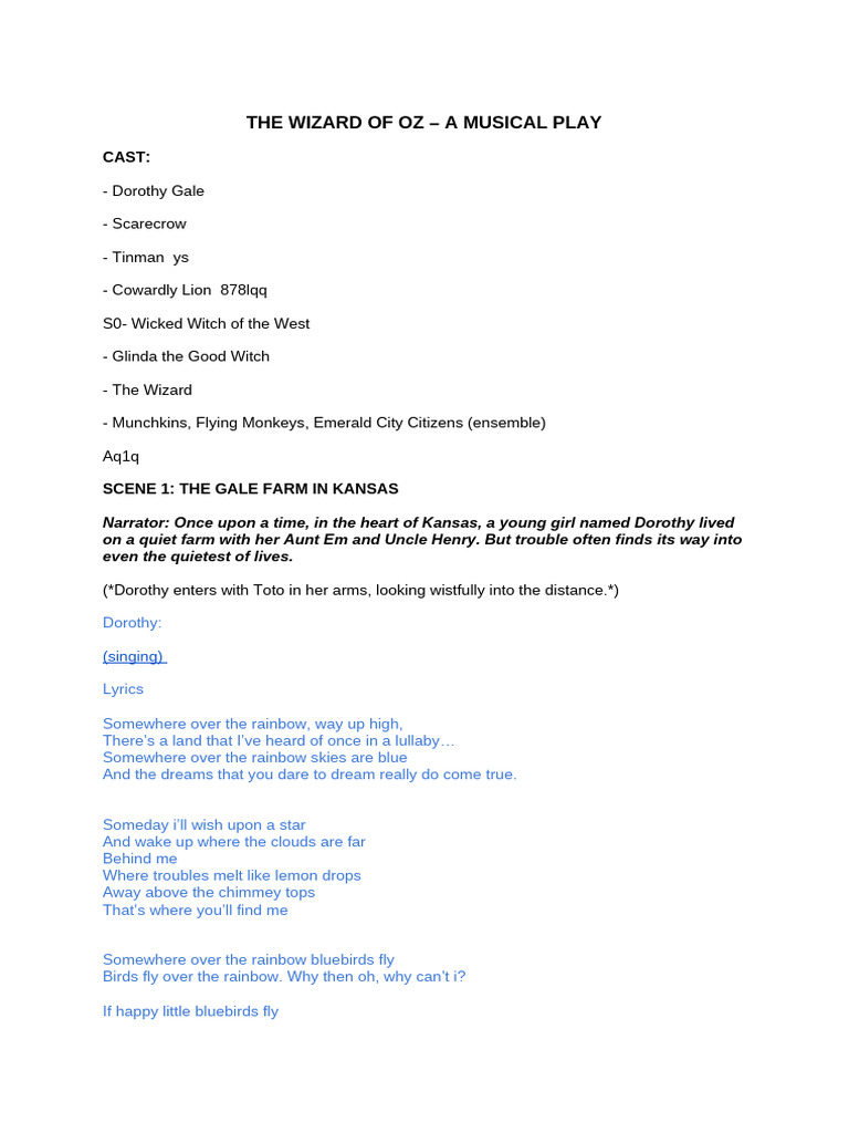 FINAL SCRIPT WIZARD OF OZ | PDF | Dorothy Gale | Wizard Of Oz (Character)