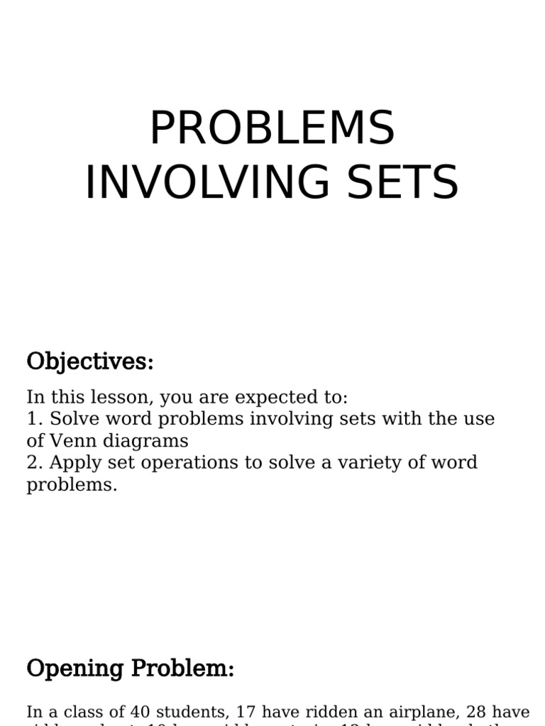Lesson 4 Problems Involving Sets | PDF | Body Fluids | Medical Specialties