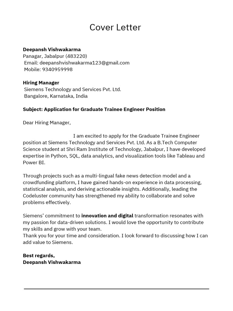Cover Letter PDF | PDF