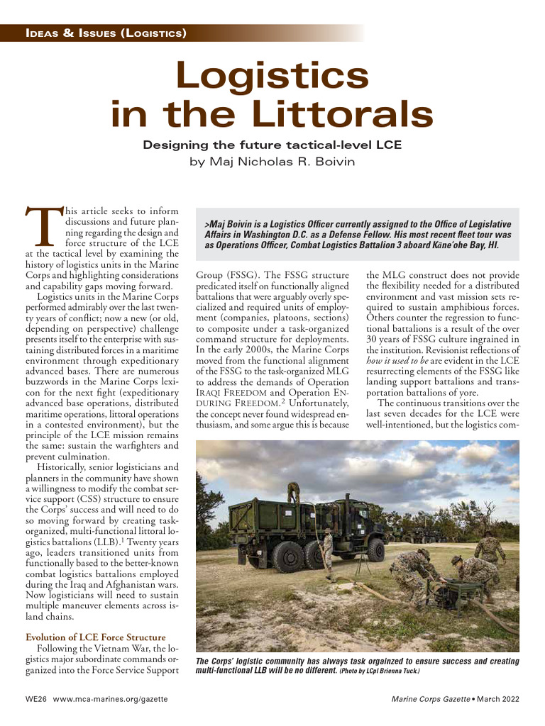 Logistics in The Littorals | PDF | United States Marine Corps | Regiment