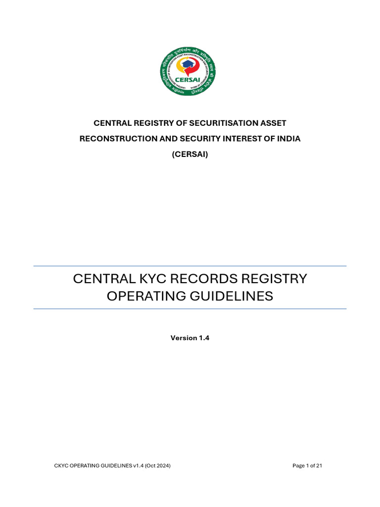 CKYC Guidelines for Financial Entities | PDF