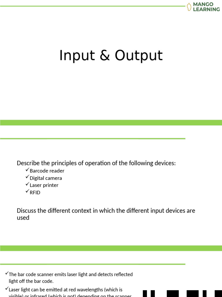 Input Output Devices | PDF | Barcode | Radio Frequency Identification