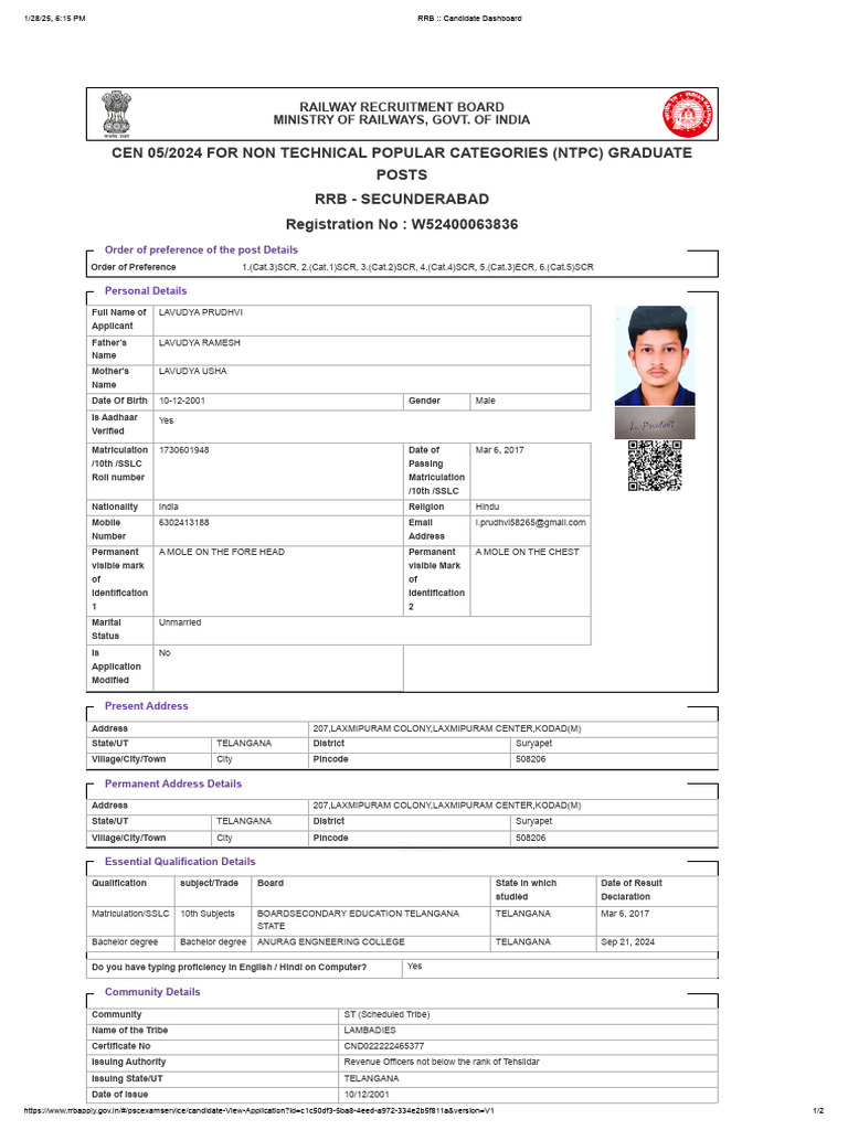 RRB - Candidate Dashboard | PDF