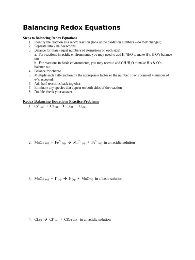Steps to Balance Redox Equations | PDF