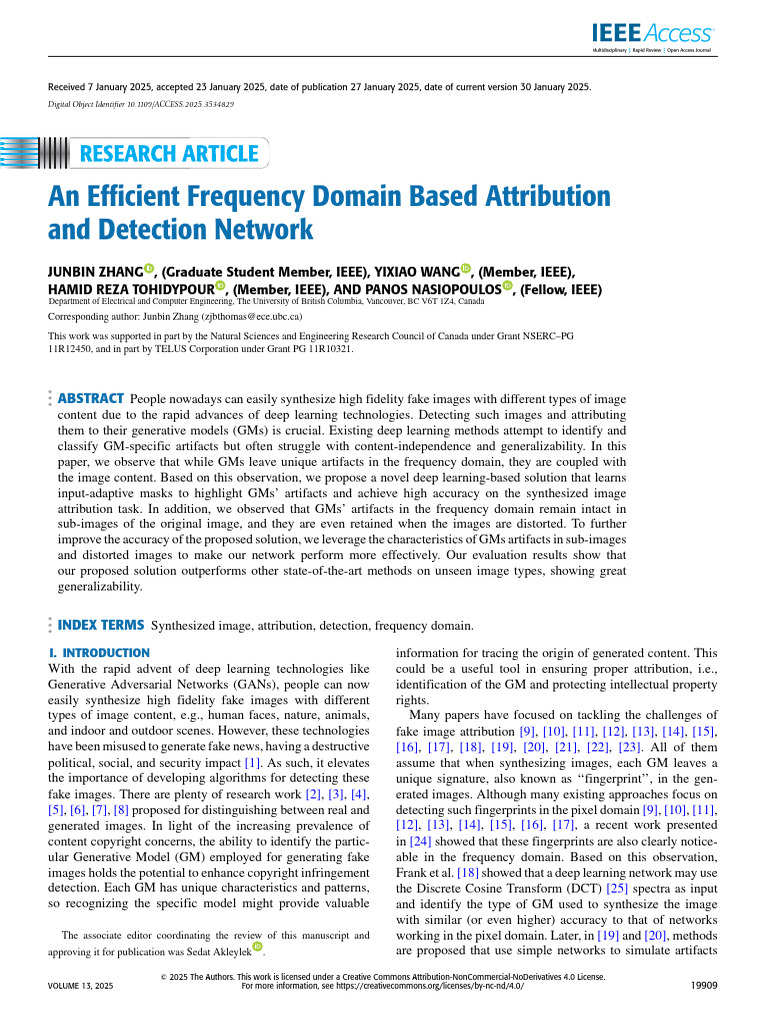 An Efficient Frequency Domain Based Attribution and Detection Network | PDF | Data Compression ...