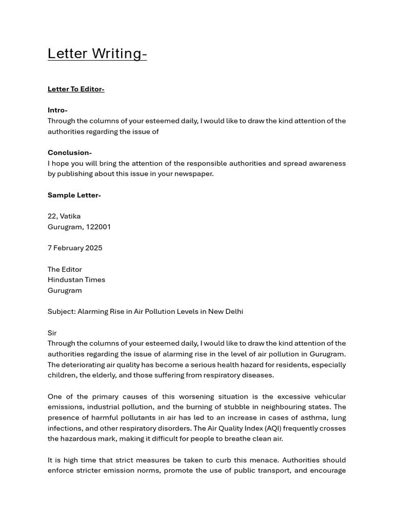 Letter on Air Pollution Awareness | PDF | Air Pollution