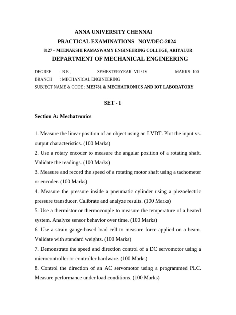 MECHATRONICS& IOT LAB Question Set I | PDF | Internet Of Things ...