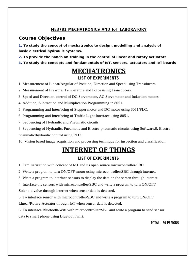 Students Copy ME3781 Mechatronics & IoT Lab | PDF | Transformer | Valve