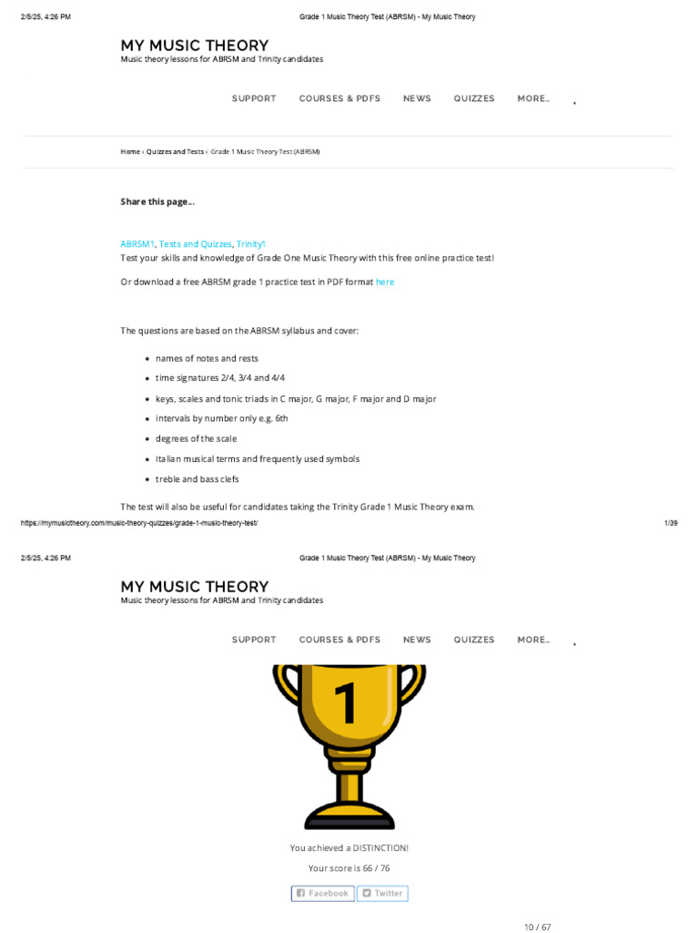 Grade 1 Music Theory Practice Test | PDF | Interval (Music) | Scale (Music)