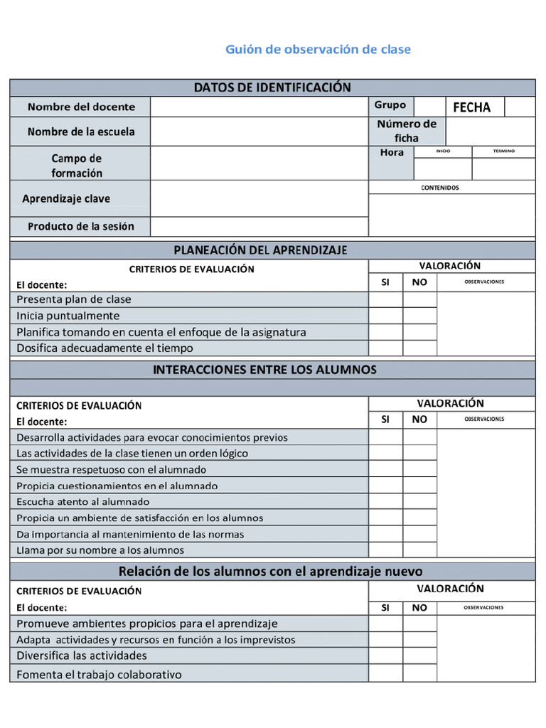Guiones para Observación de Clase - Material Descargable | PDF