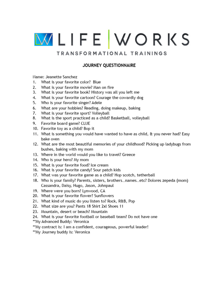 Questionairre Jeanette Sanchez | PDF